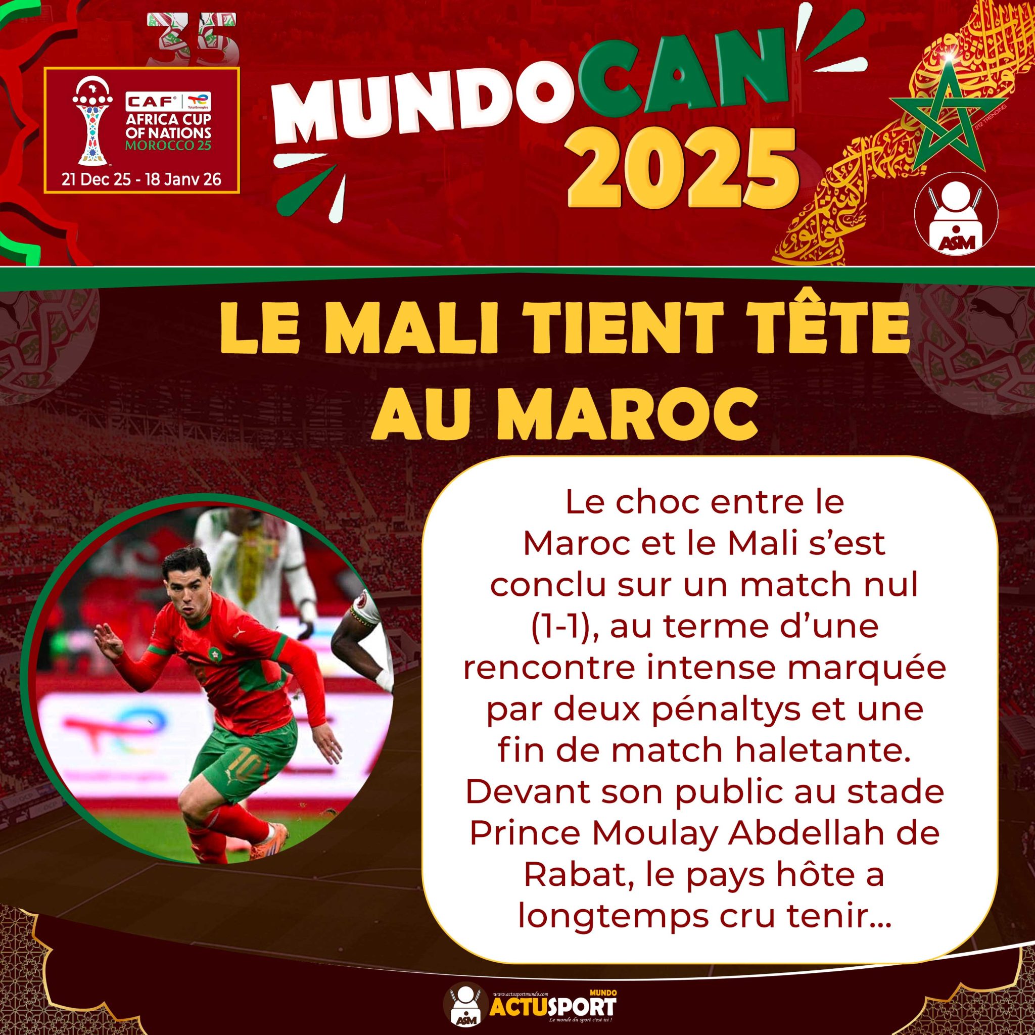 CAN 2025 : Le Mali tient tête au Maroc - Actu Sport Mundo